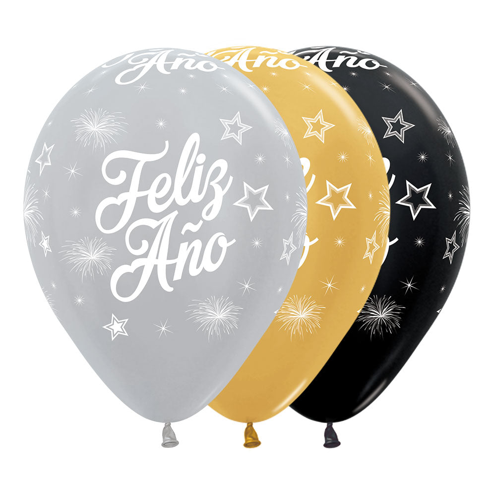INFINITY® ROUND LATEX BALLOON HAPPY NEW YEAR SATIN AND METAL STARS ...