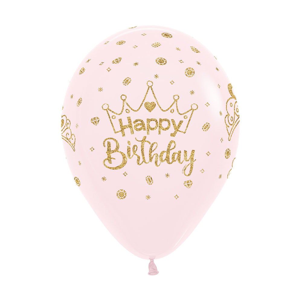 ROUND LATEX PARTY BALLOON INFINITY HAPPY BIRTHDAY CROWNS FROSTY PASTEL ...